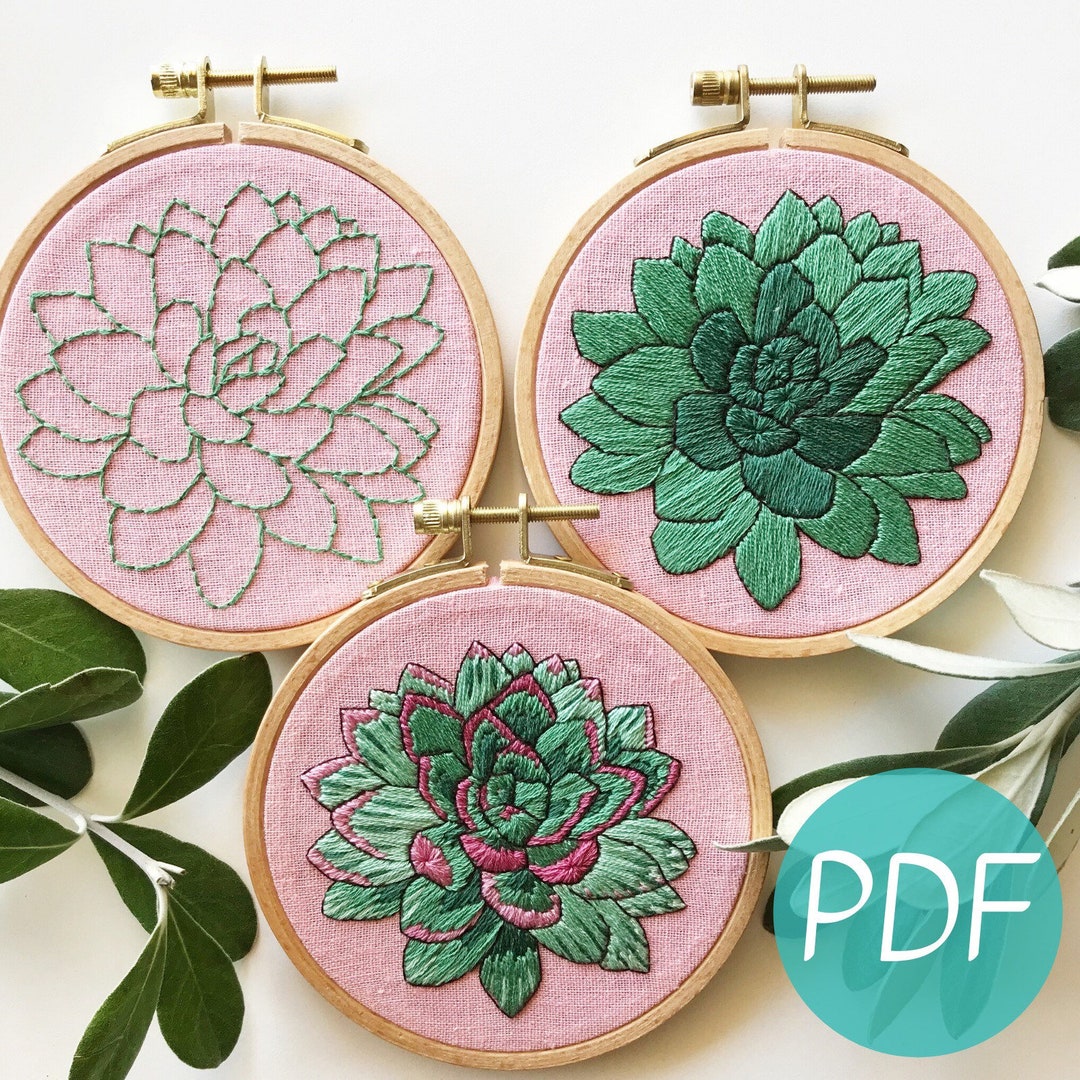 Embroidery Pattern PDF Sweet Succulents Echeveria Hand Embroidery Three ...