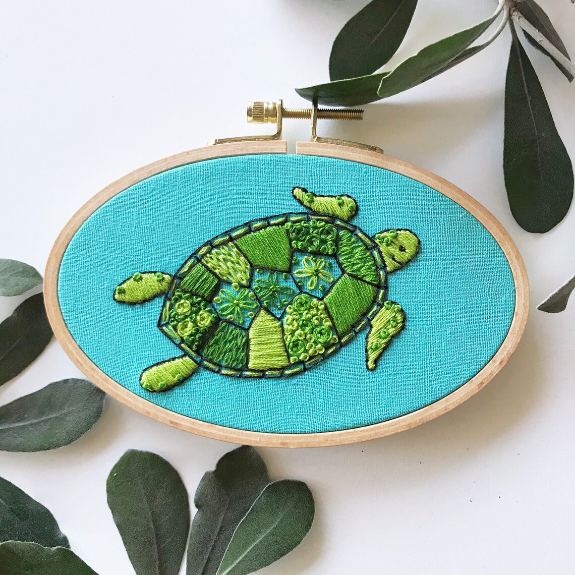 Hand Embroidery Kit Green Sea Turtle Embroidery Hoop Art | Etsy