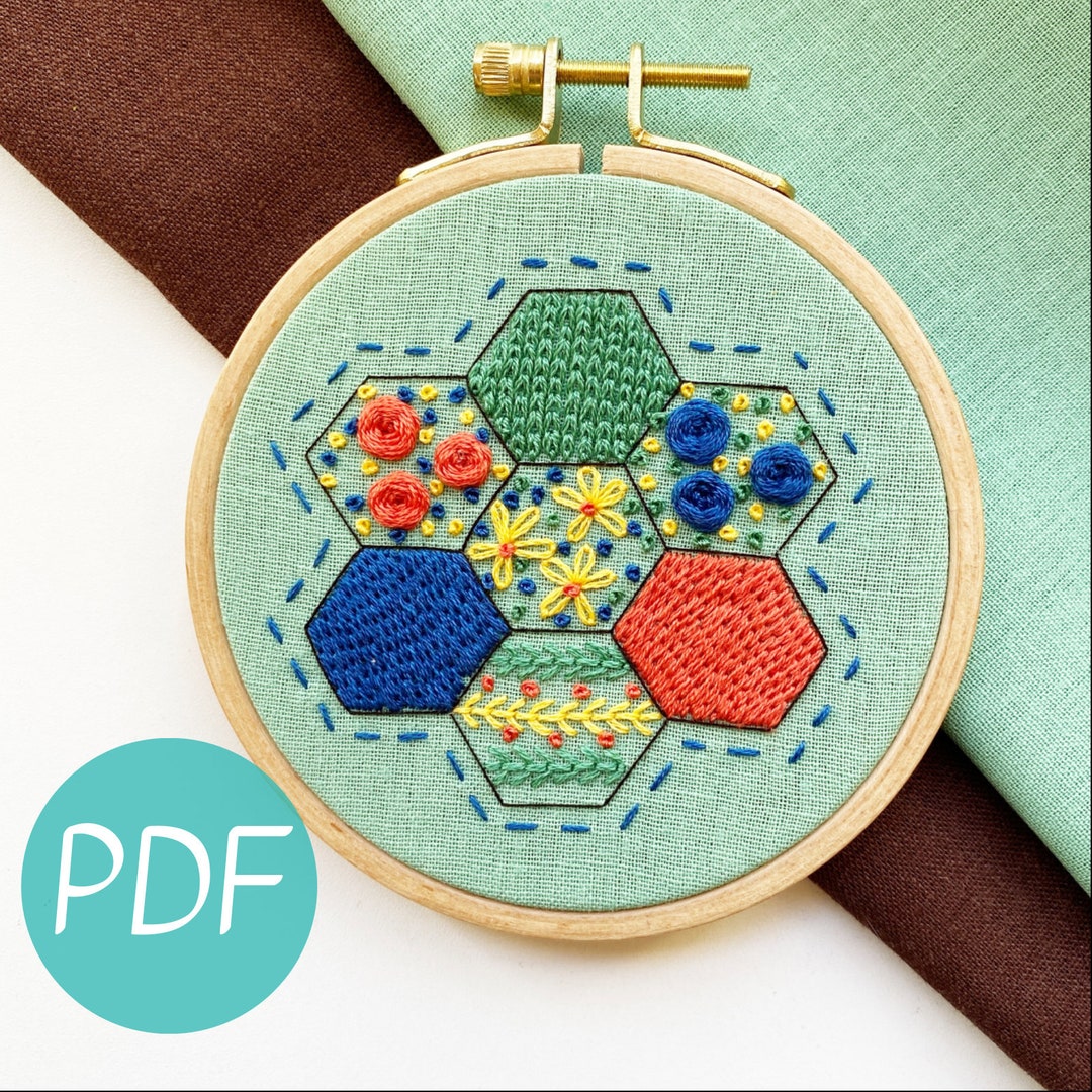 DIY Hexie Harmony Modern Sampler, Beginner Embroidery Pattern PDF, DIY ...