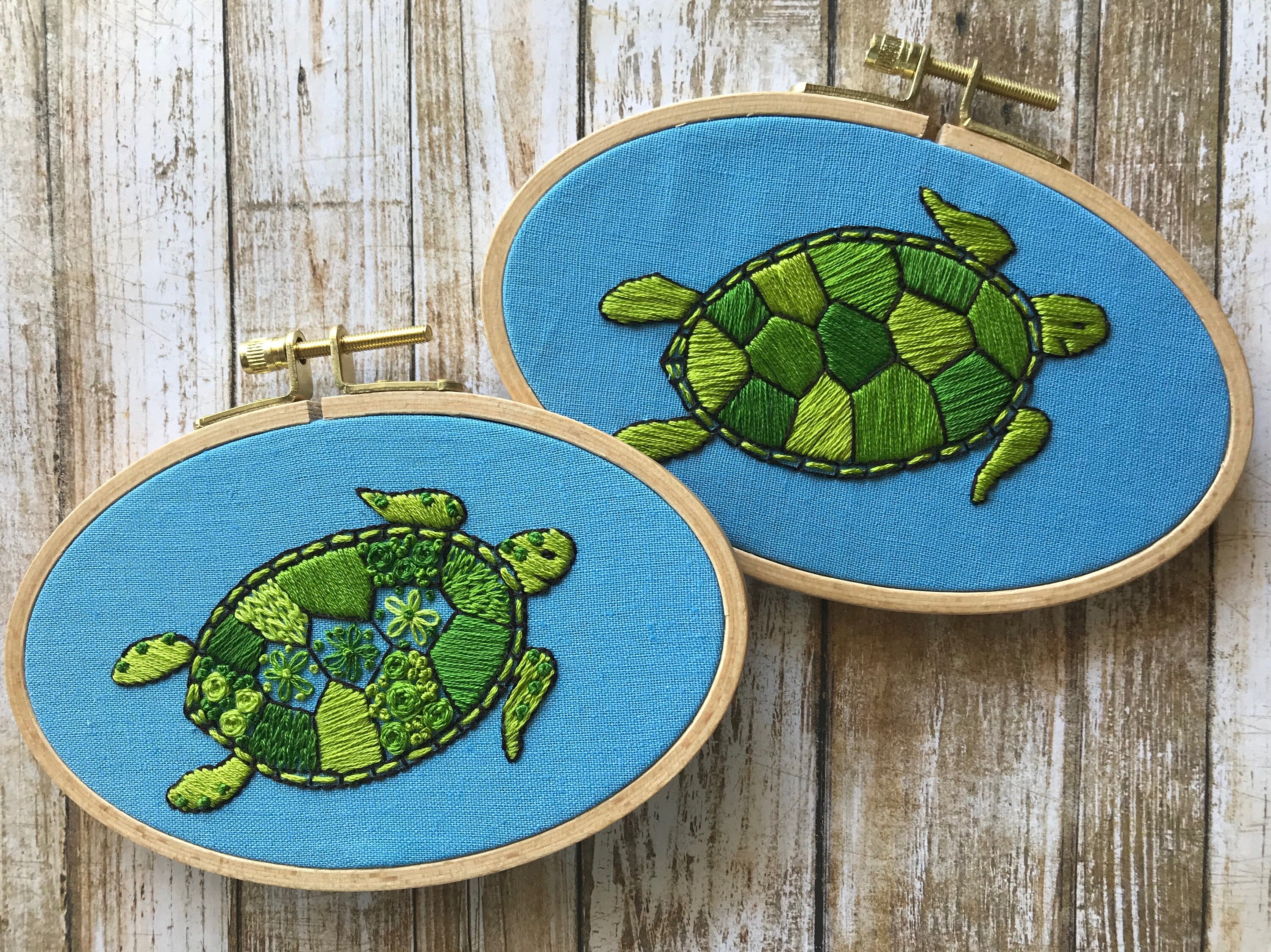 Green Sea Turtle, Beginner Hand Embroidery Pattern PDF, DIY Hoop Art ...