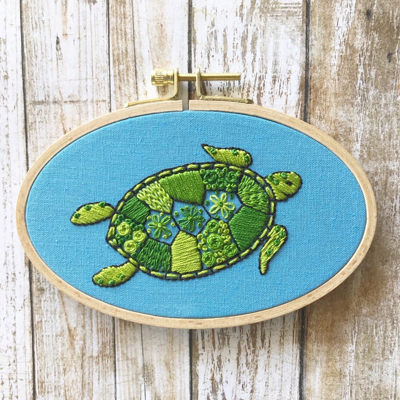Green Sea Turtle Beginner Hand Embroidery Pattern PDF DIY - Etsy