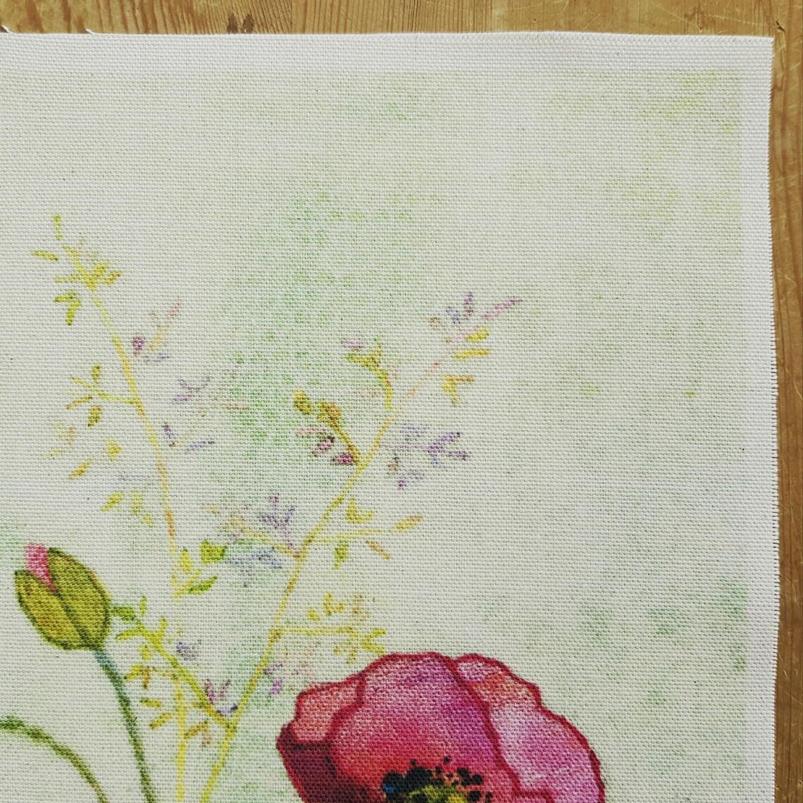 Poppy Floral Print Fabric - Organic Cotton Panama Fabric Panel ...