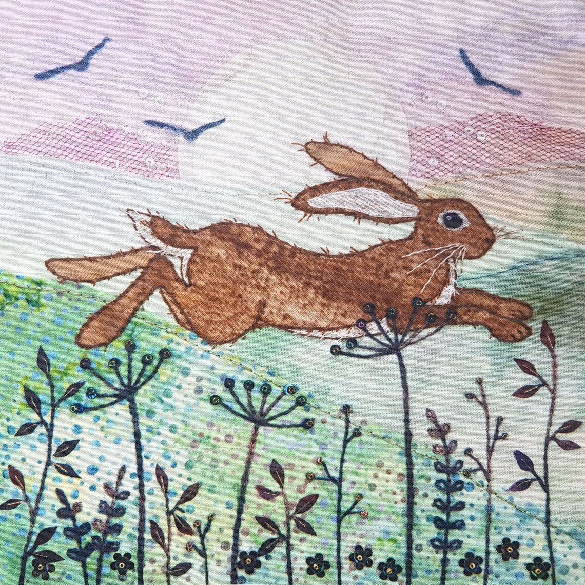Hare Print Fabric Panel 45x45cm - Organic Cotton Panama - Etsy UK