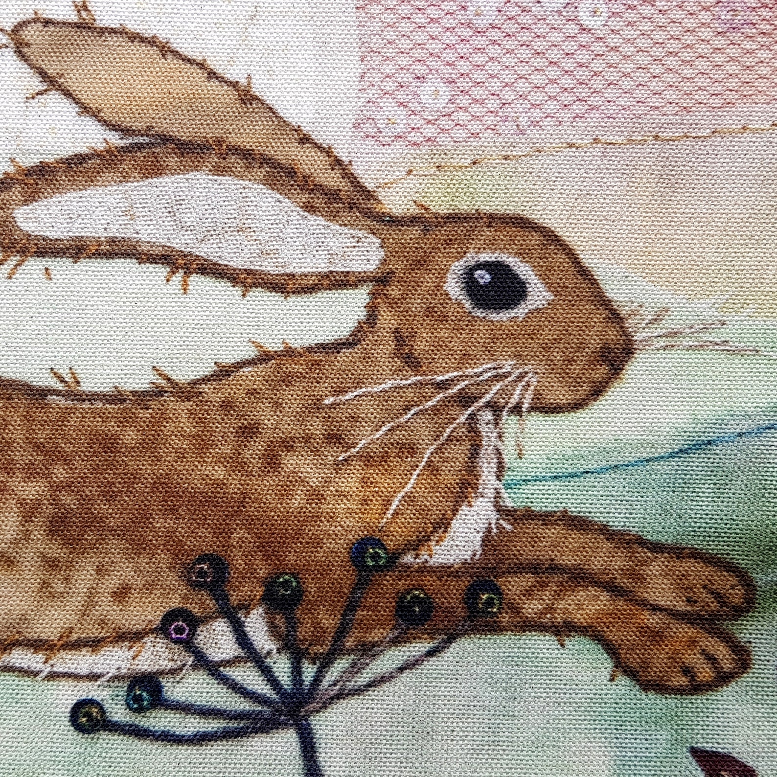 Hare Print Fabric Panel 45x45cm - Organic Cotton Panama - Etsy UK