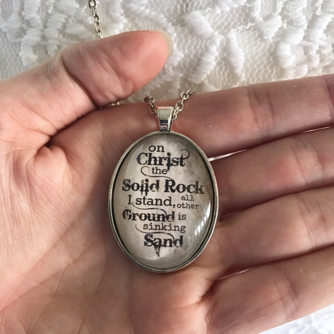 On Christ the Solid Rock I Stand Hymn Necklace Christian | Etsy