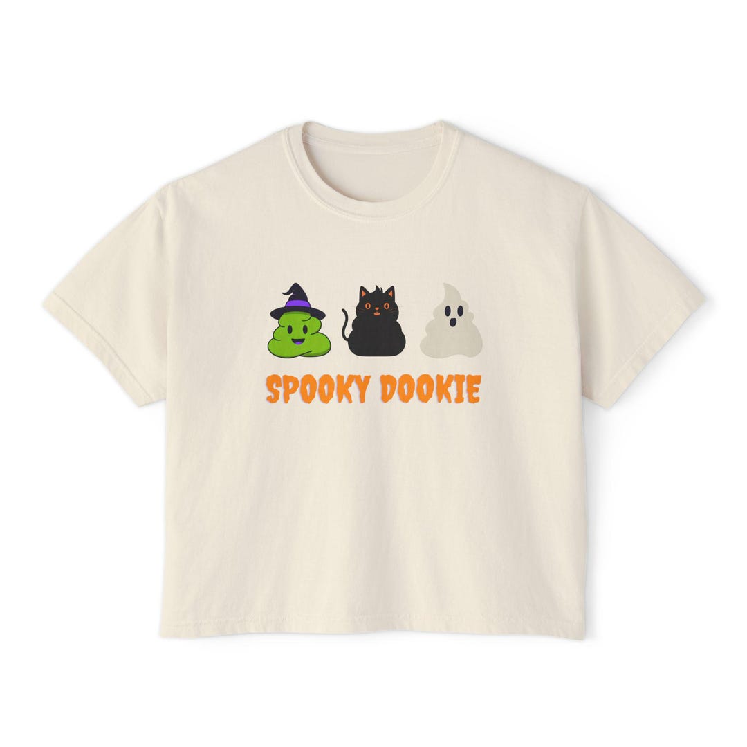 Spooky Dookie Halloween Boxy Tee, Funny Emoji Womens Shirt, Halloween ...