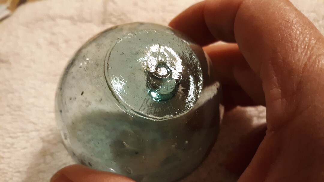 3.25"wp#82 Blue Green Glass Fishing Float Marked,, Collectable, Antique ...