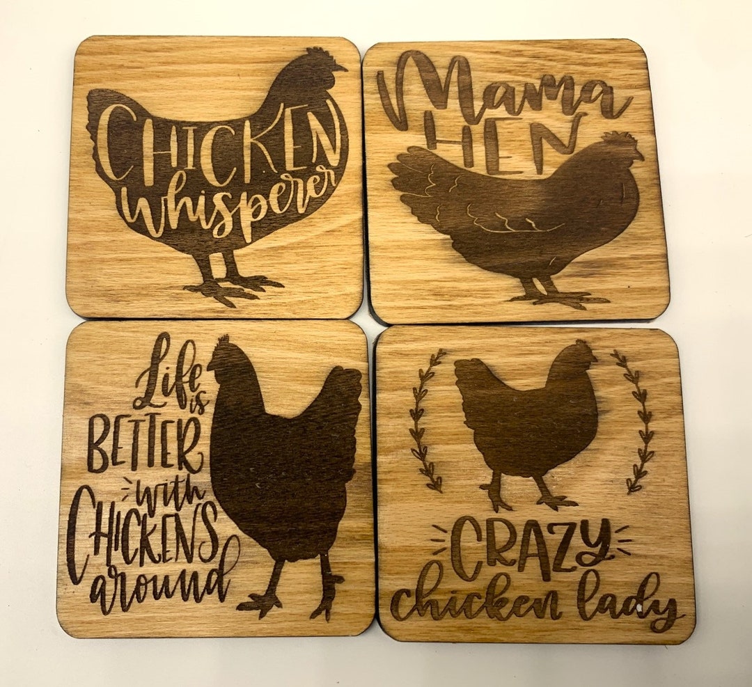 LASER ENGRAVED and CUT Chicken Enthusiast Coasters With Coaster Holder ...