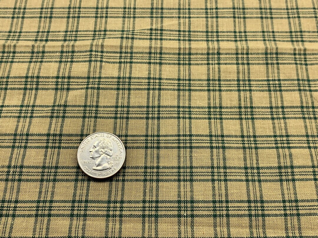 Tan and Hunter Green Plaid; Woven 100% Cotton Fabric, **** 1 - 19" X 18 ...
