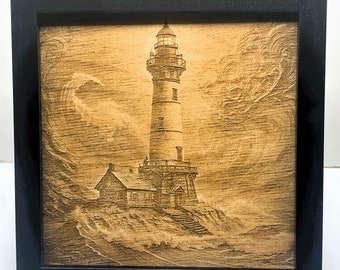 Lighthouse With American Flag Laser Engraved Live Edge Basswood Wall ...