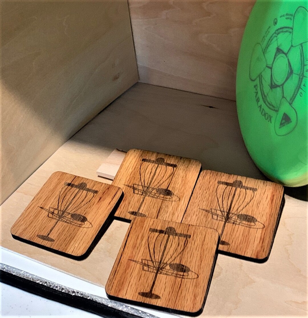 LASER ENGRAVED and CUT Disc Golf Coasters With Coaster Holder - Etsy