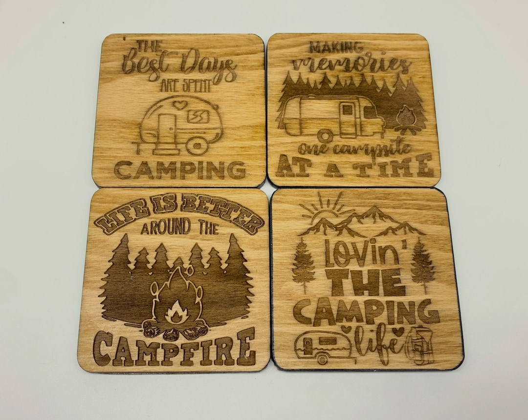 LASER ENGRAVED and CUT Camping Coasters With Camper Includes Coaster ...