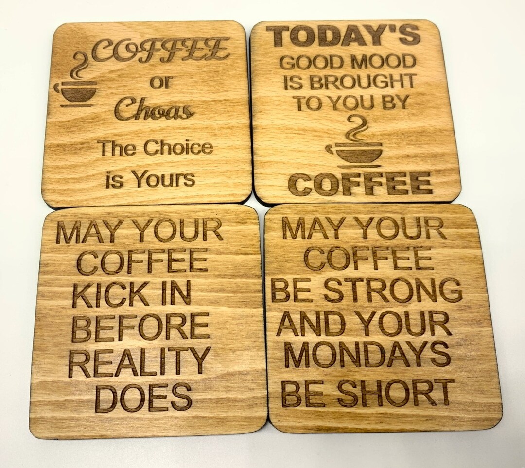LASER ENGRAVED and CUT Coffee Coasters for the Coffee Lover Includes ...