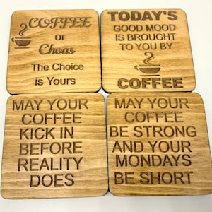 LASER ENGRAVED and CUT Coffee Coasters for the Coffee Lover Includes ...