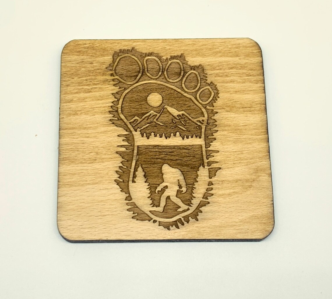 LASER ENGRAVED and CUT Big Foot Coasters With Coaster Holder - Etsy