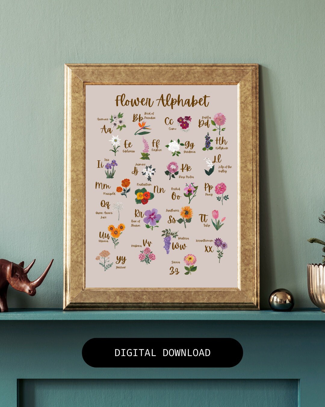 Flower Alphabet Poster | Floral Print I Cursive Floral Alphabet ...