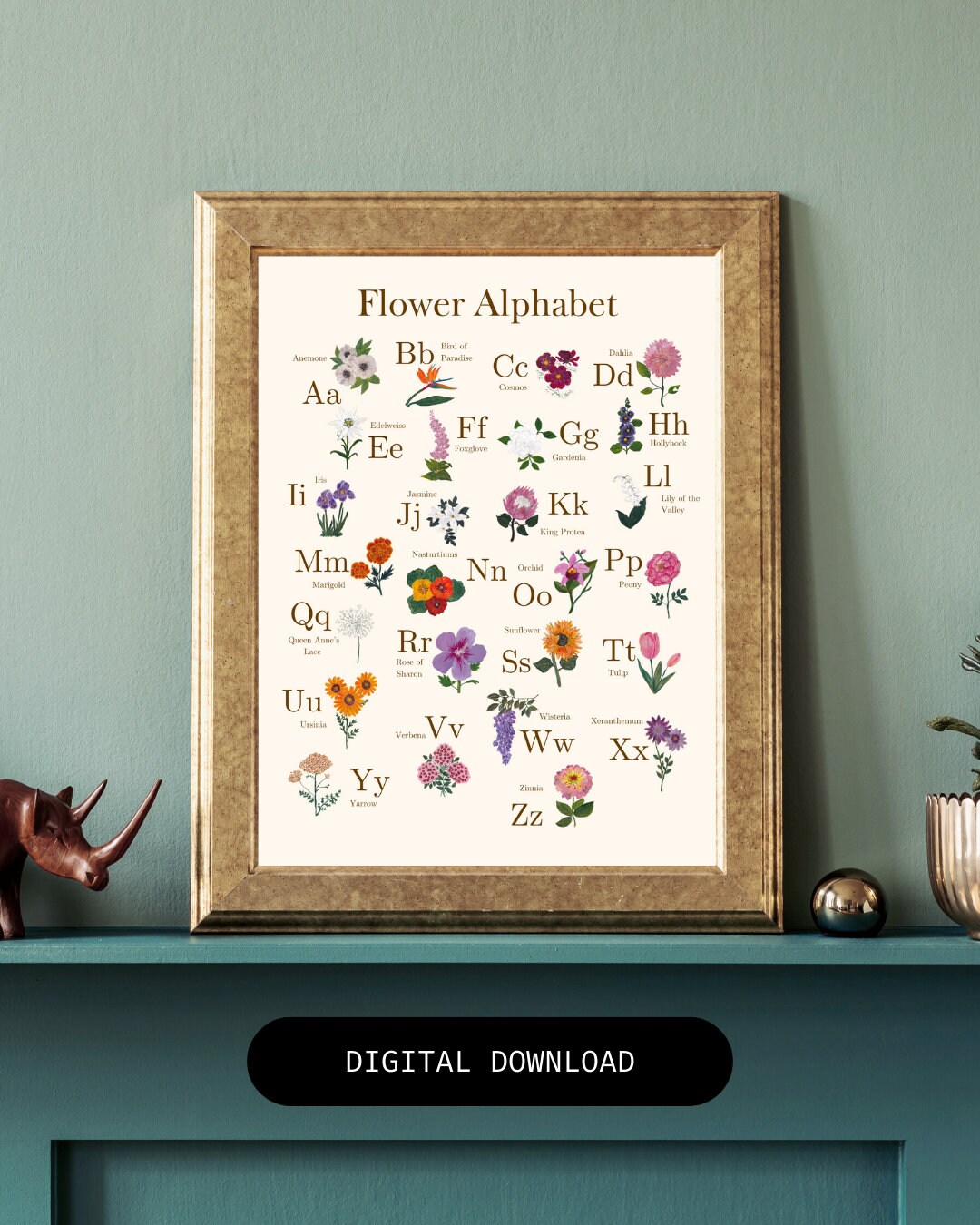 Flower Alphabet Poster | Floral Print I Floral Alphabet | Floral Wall ...