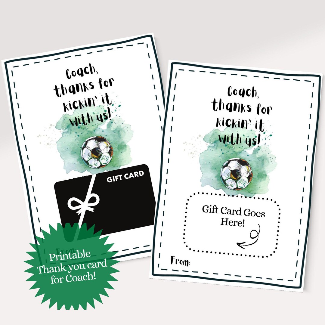 Printable Soccer Coach Gift Card Holder, Thank You Gift (digital ...
