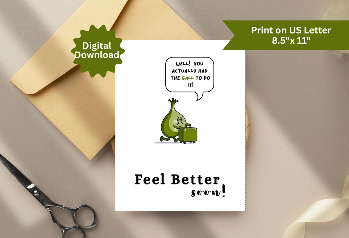 Printable Funny Gallbladder Surgery Get Well Soon Greeting Card, You ...