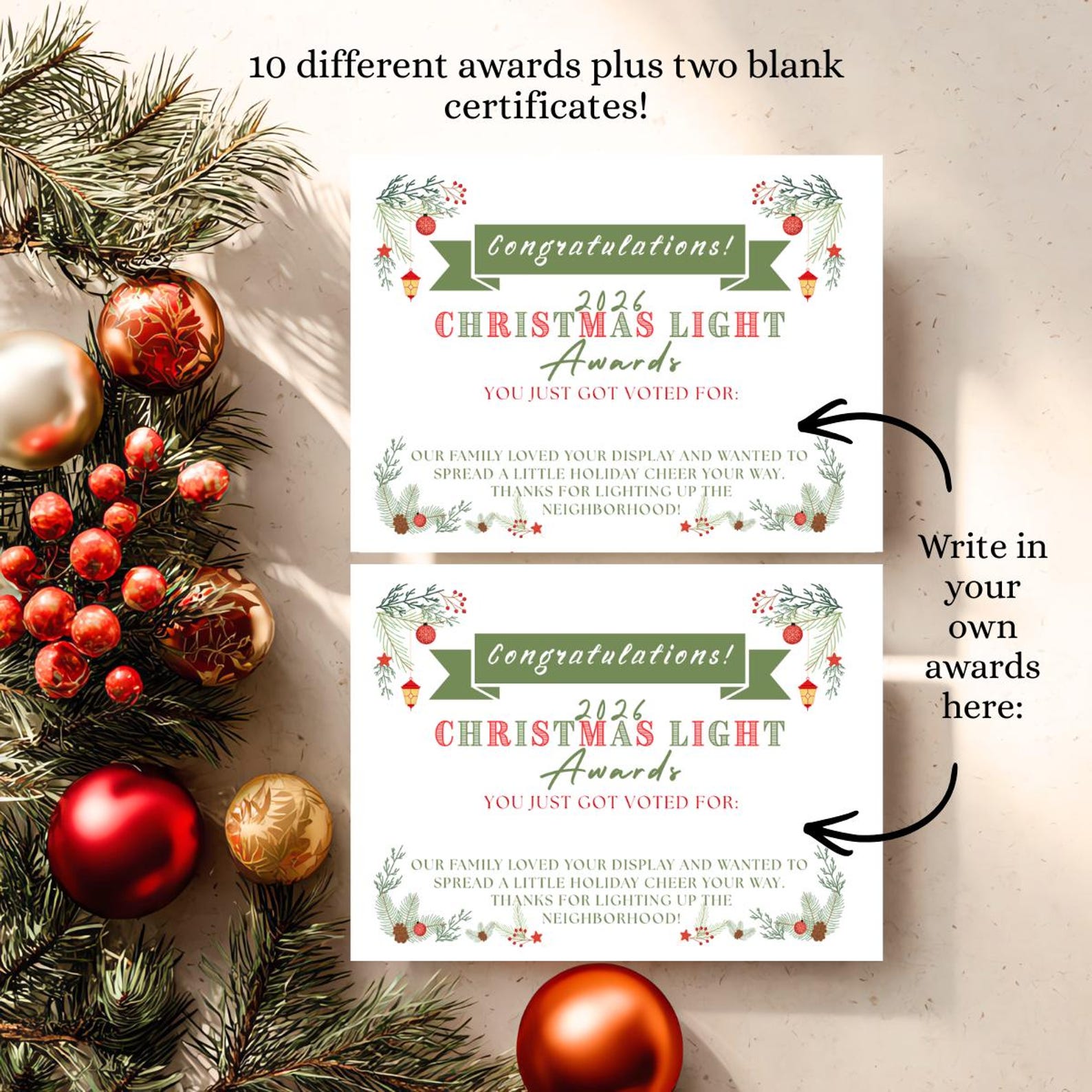 Printable Christmas Light Awards, Holiday Contest Certificates (digital ...