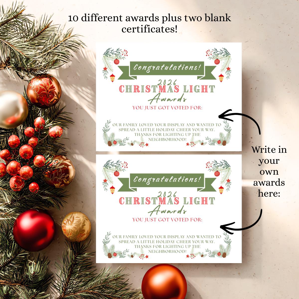 Printable Christmas Light Awards, Holiday Contest Certificates (digital ...