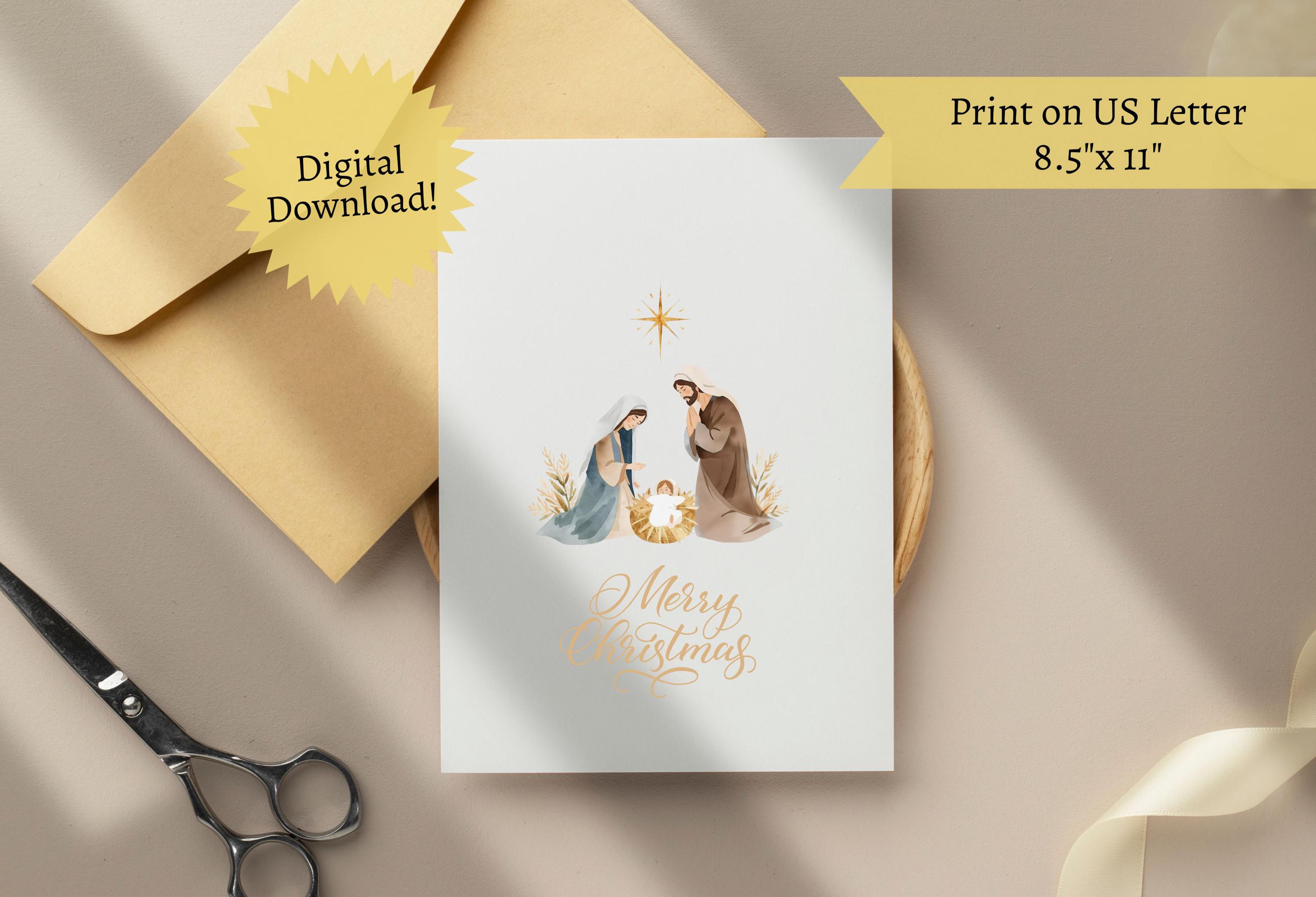Christmas Nativity Holiday Card, Merry Christmas Printable, Christian ...