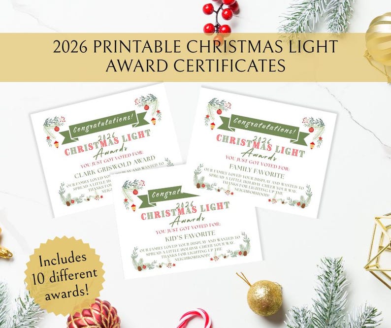 Printable Christmas Light Awards, Holiday Contest Certificates (digital ...