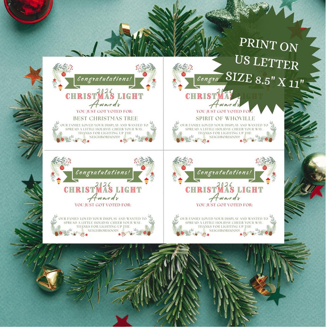 Printable Christmas Light Awards, Holiday Contest Certificates (digital ...