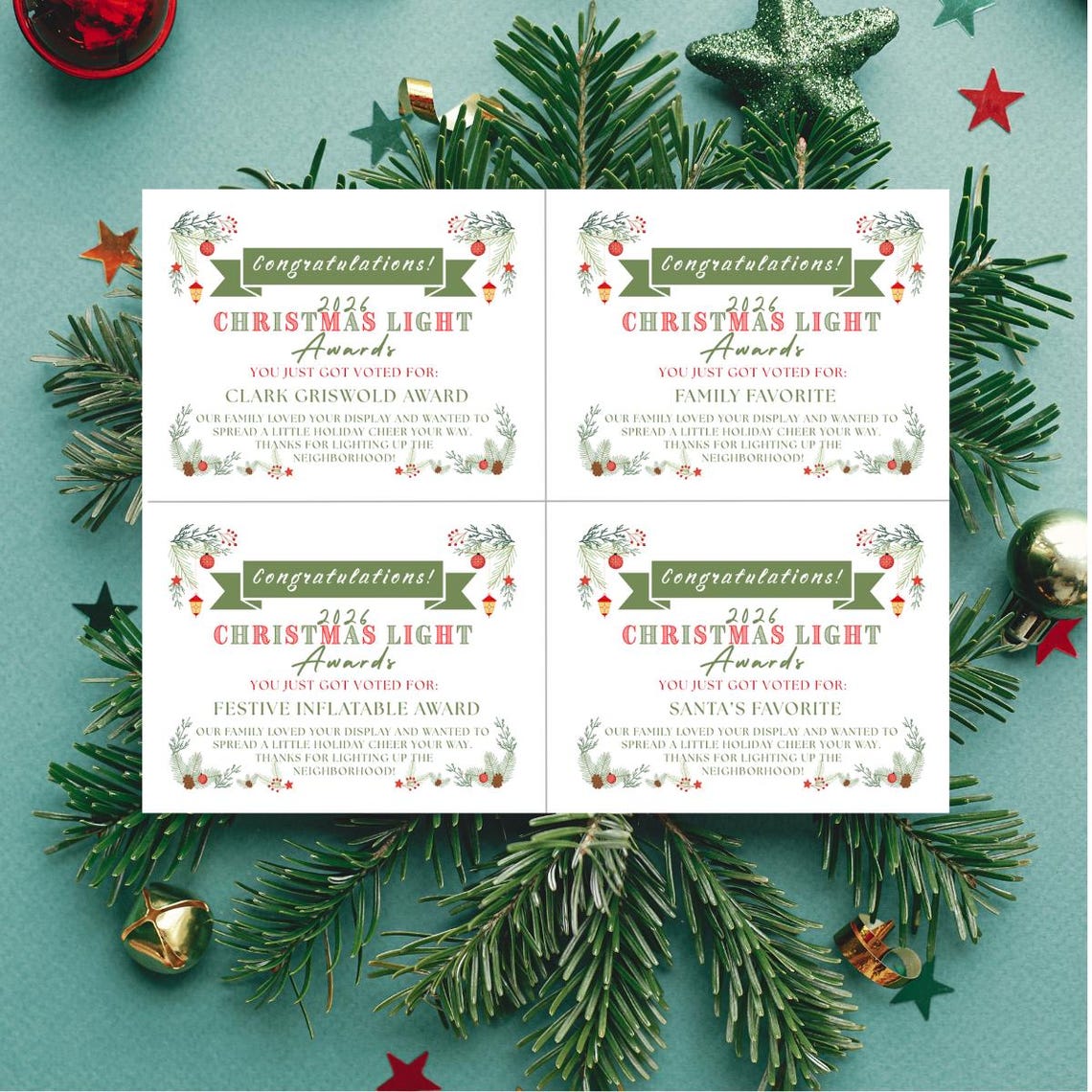 Printable Christmas Light Awards, Holiday Contest Certificates (digital ...