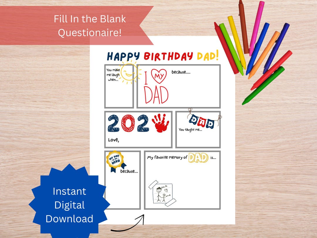 Happy Birthday Dad Questionnaire: Fill-in Gift, Last Minute Idea ...