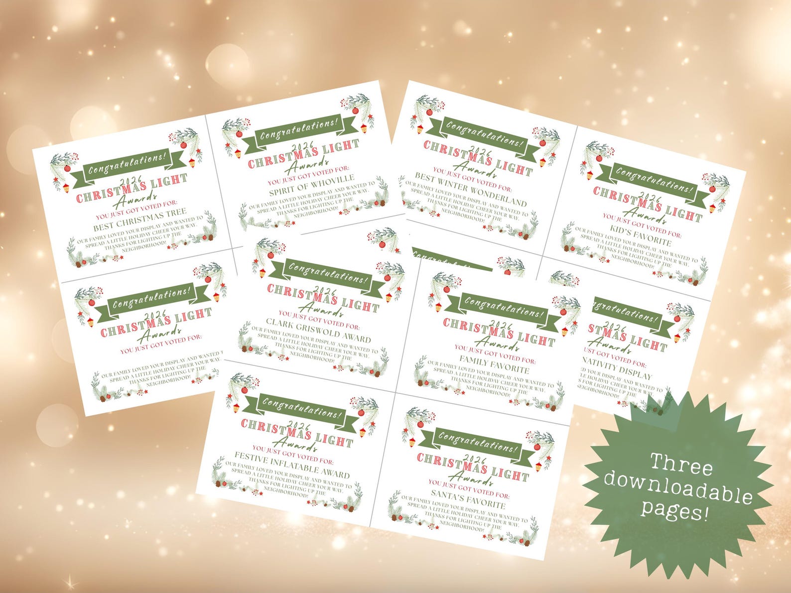 Printable Christmas Light Awards, Holiday Contest Certificates (digital ...