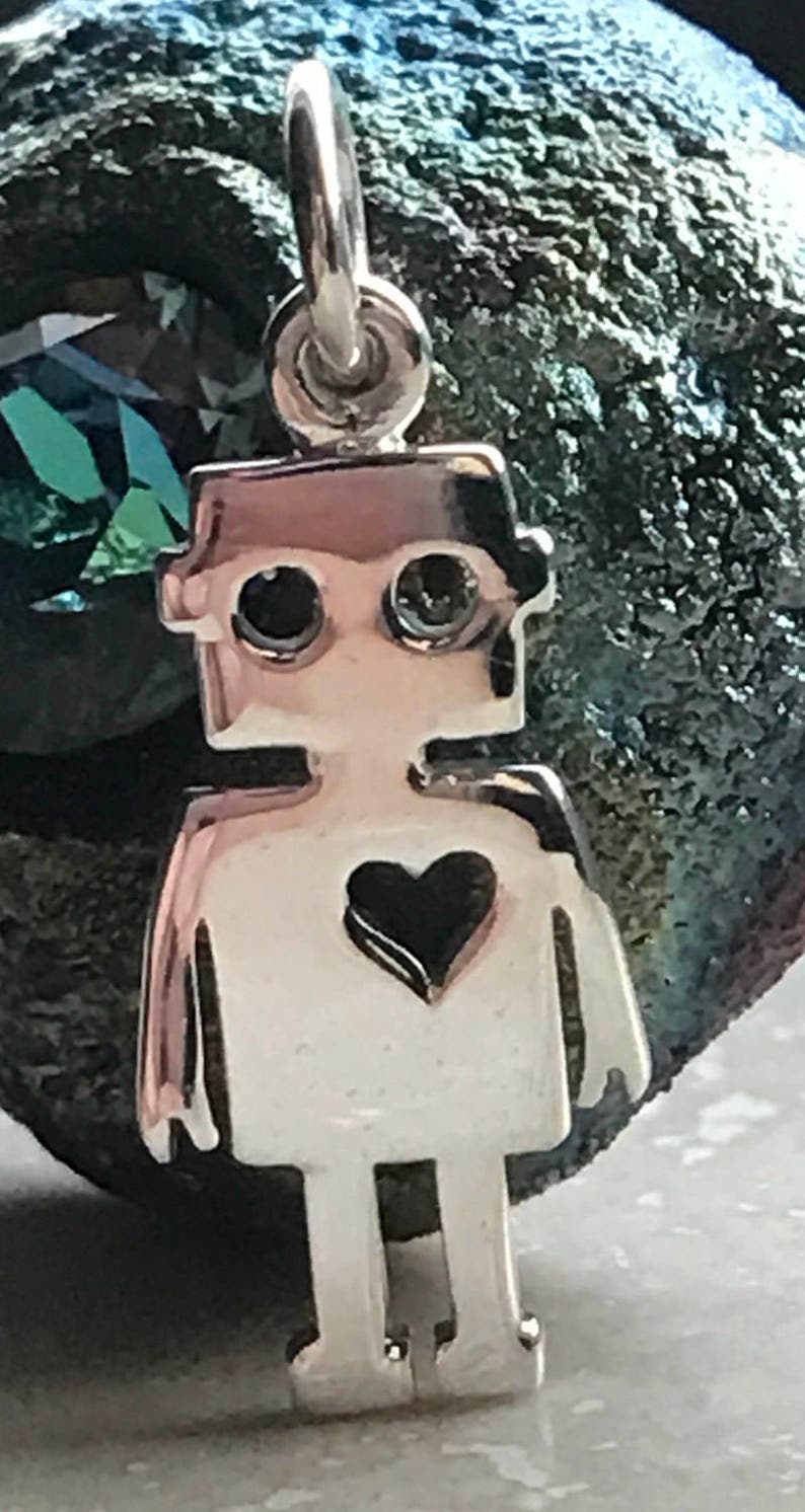 Sterling Silver Cut Out Robot Charm - Etsy