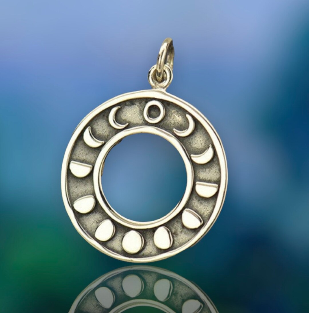 Sterling Silver, Circular Moon Phase Charm, Celestial Jewelry, New Moon ...