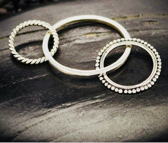 Sterling Silver Three Circles Link With Texture 37mm | Etsy