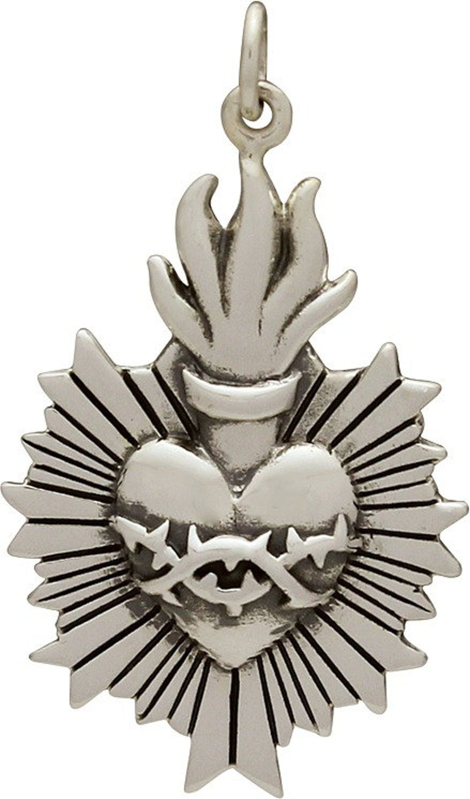 Sterling Silver Sacred Flaming Heart With Thorns Charm | Etsy