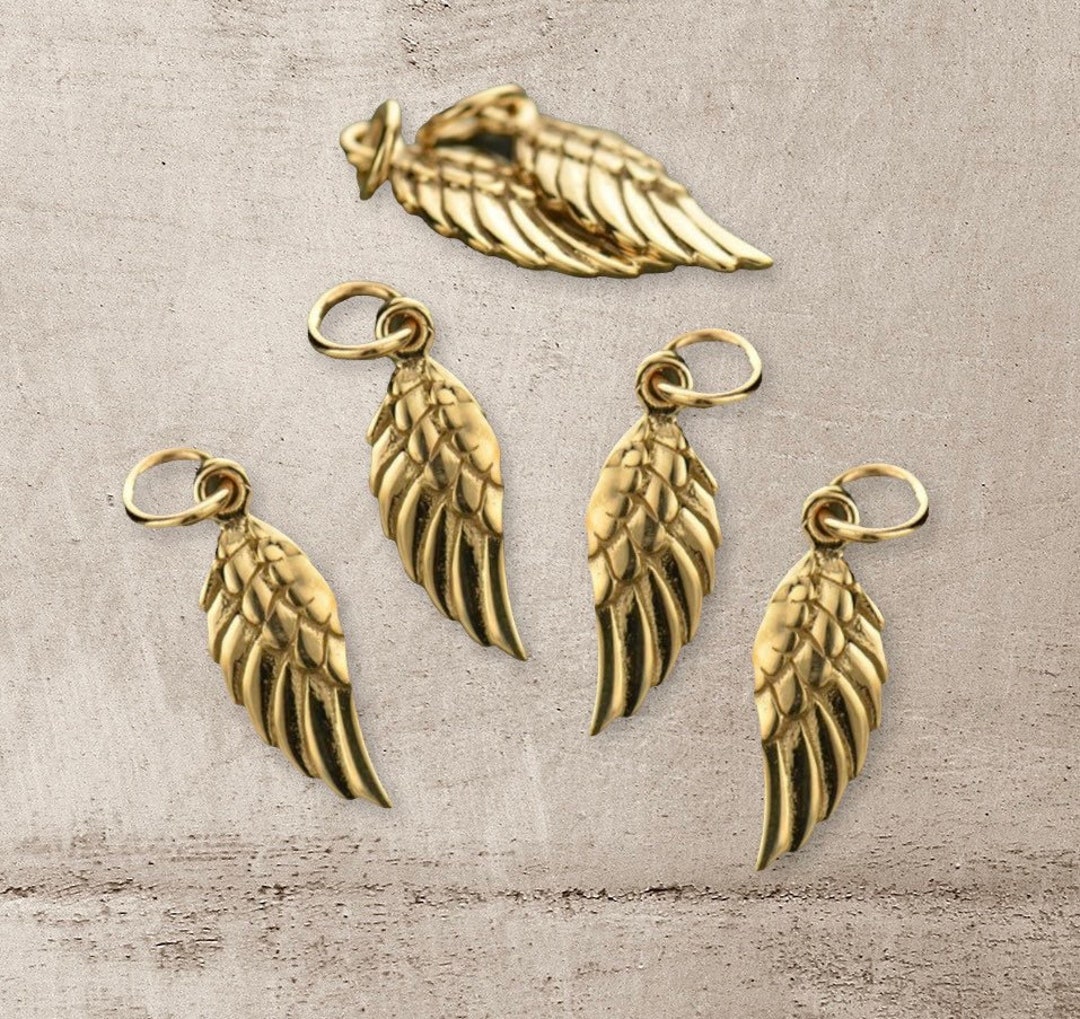 Small Angel Wing Charm, Gold Angel Wing Necklace, Wings, Bronze Angel ...