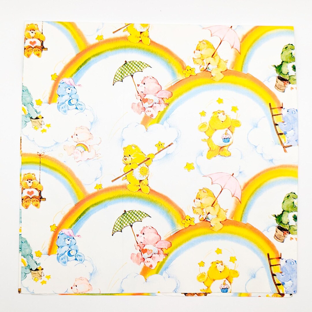 Vintage Care Bears 20 X 30" Gift Wrap, Clouds With Rainbow Bridges ...