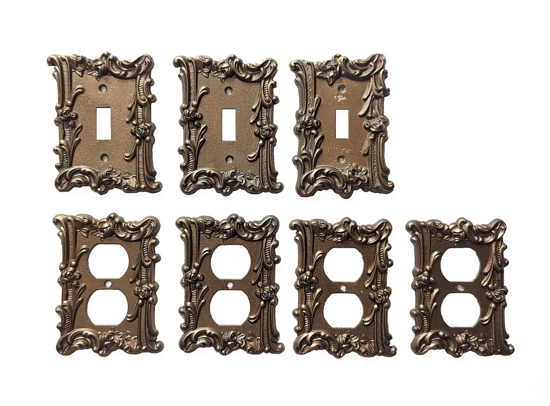 Mid Century Ornate Brass Tone Metal Switch Plates and Outlet Covers ...