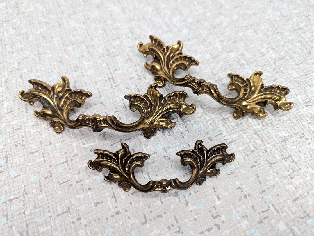 Vintage Brass Tone Ornate Metal Drawer Handles, Cabinet Pulls ...