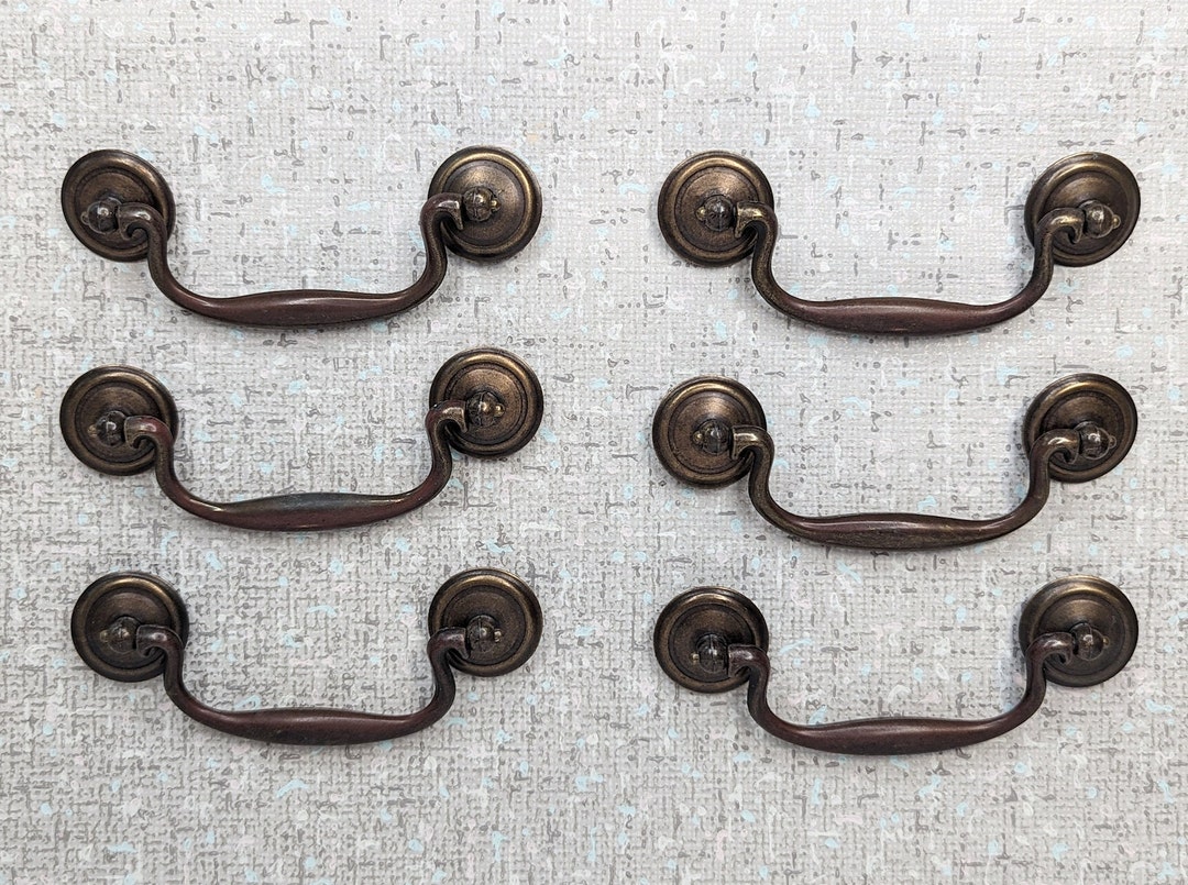 Vintage Bronze Tone Drawer Handles, 4" Centers, Ornate Dresser Handles ...