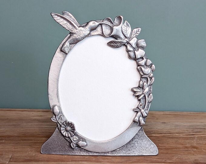 Vintage Oval Pewter Hummingbird Frame, 2.5 X 3.25 Photo Size, Stamped ...
