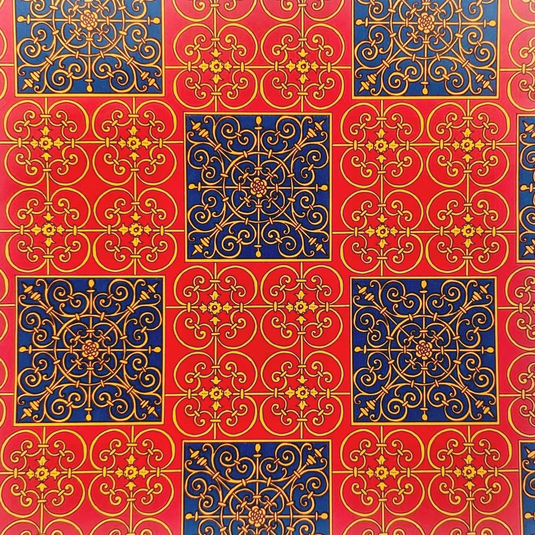 Vintage 1990s Red and Blue With Ornate Gold Filigree Pattern Wrapping ...
