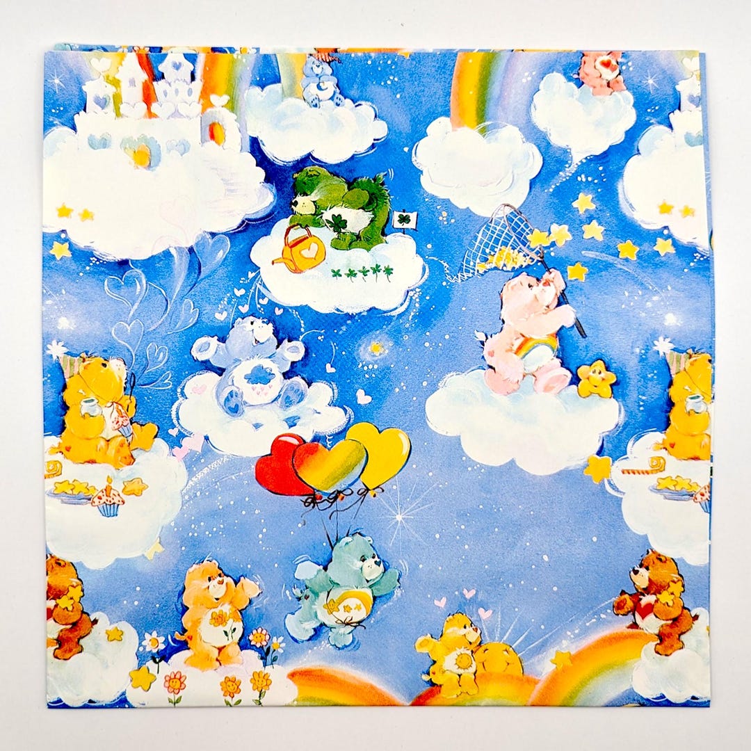 Vintage Care Bears Wrapping Paper Sheet, Rainbow Clouds Gift Wrap (20 X ...
