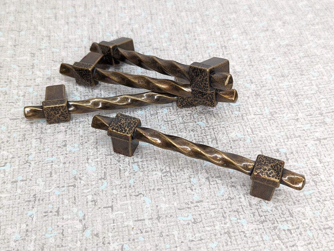 Vintage Bronze Tone Industrial Metal Drawer Pull Corkscrew Twist Style ...