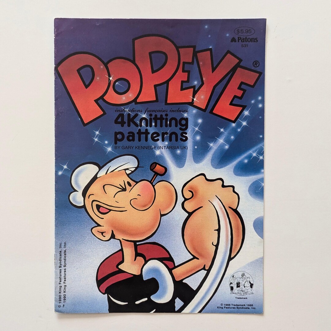 Popeye 4 Knitting Patterns, Patons 531, 1990 King Features Syndicate ...