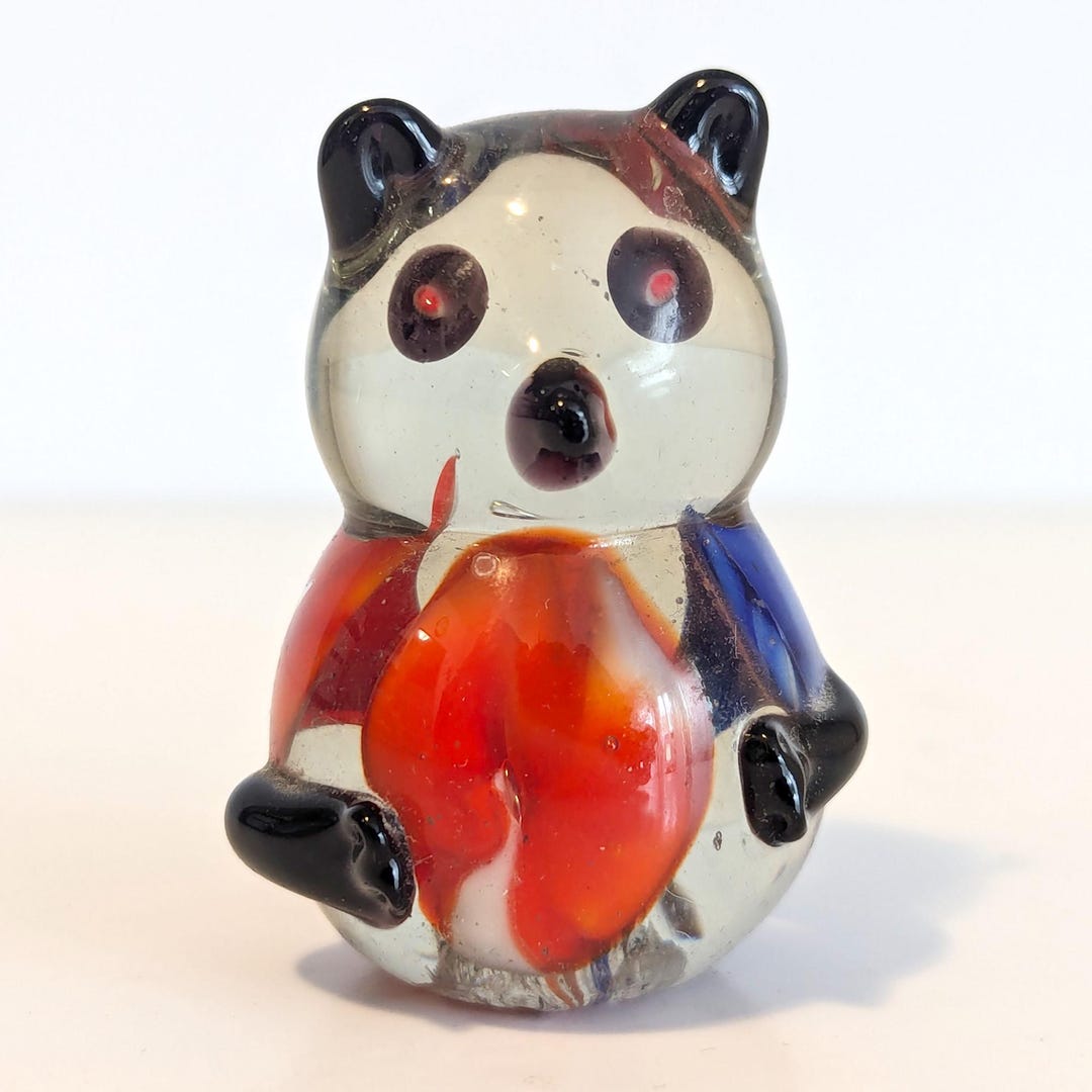 Vintage Glass Panda Bear Sculpture Paperweight - Etsy