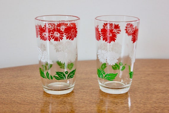 Pair of Vintage Swanky Swigs Chrysanthemum Juice Classes Red | Etsy
