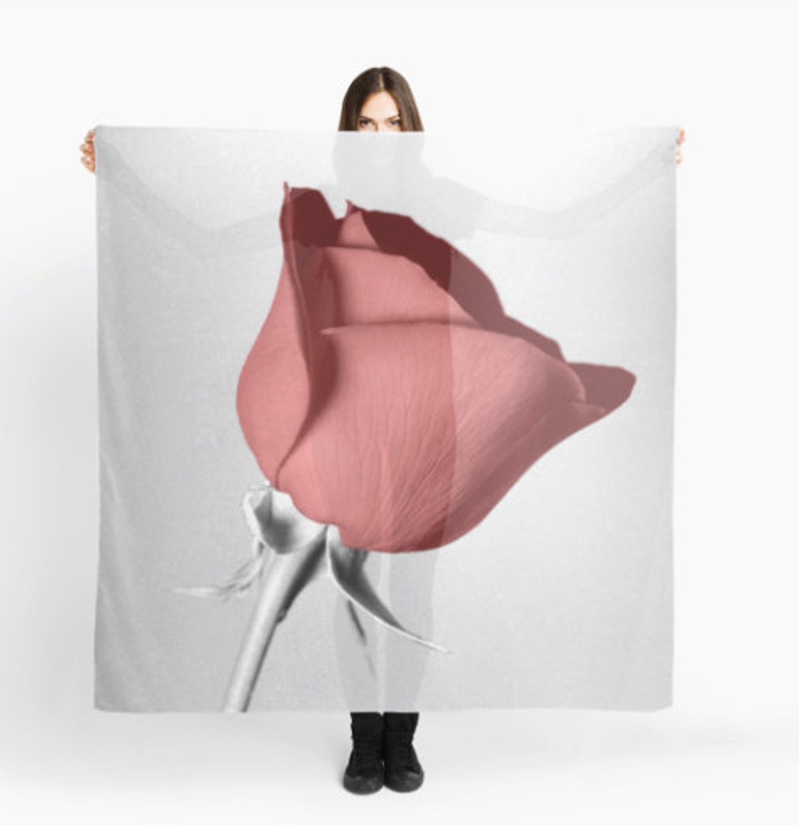 Red Rose Scarf Red and Black Scarf Flower Scarf Rosebud - Etsy