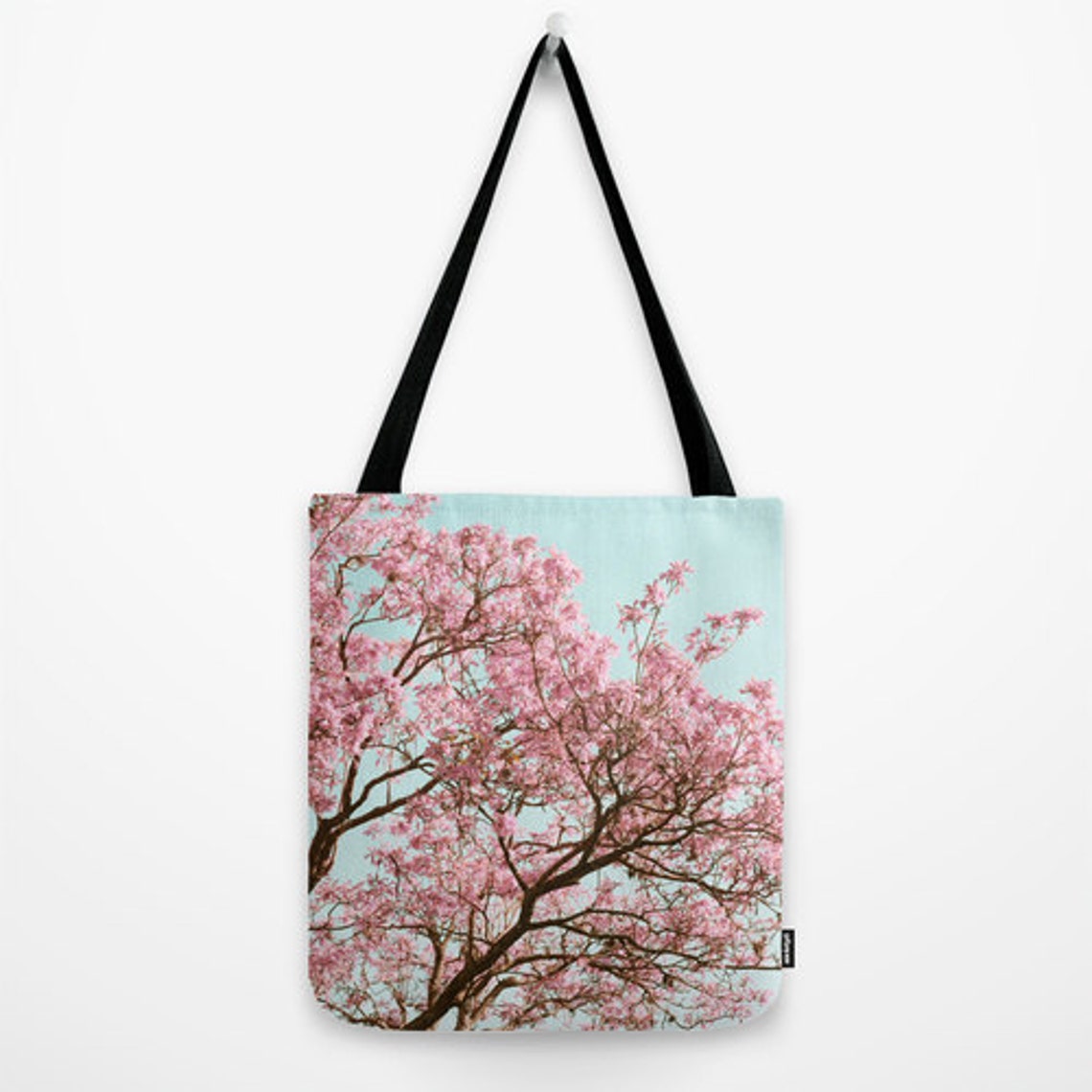 Cherry Blossom Tote, Cherry Blossom Bag, Mint Blue Tote, Pink Book Bag ...