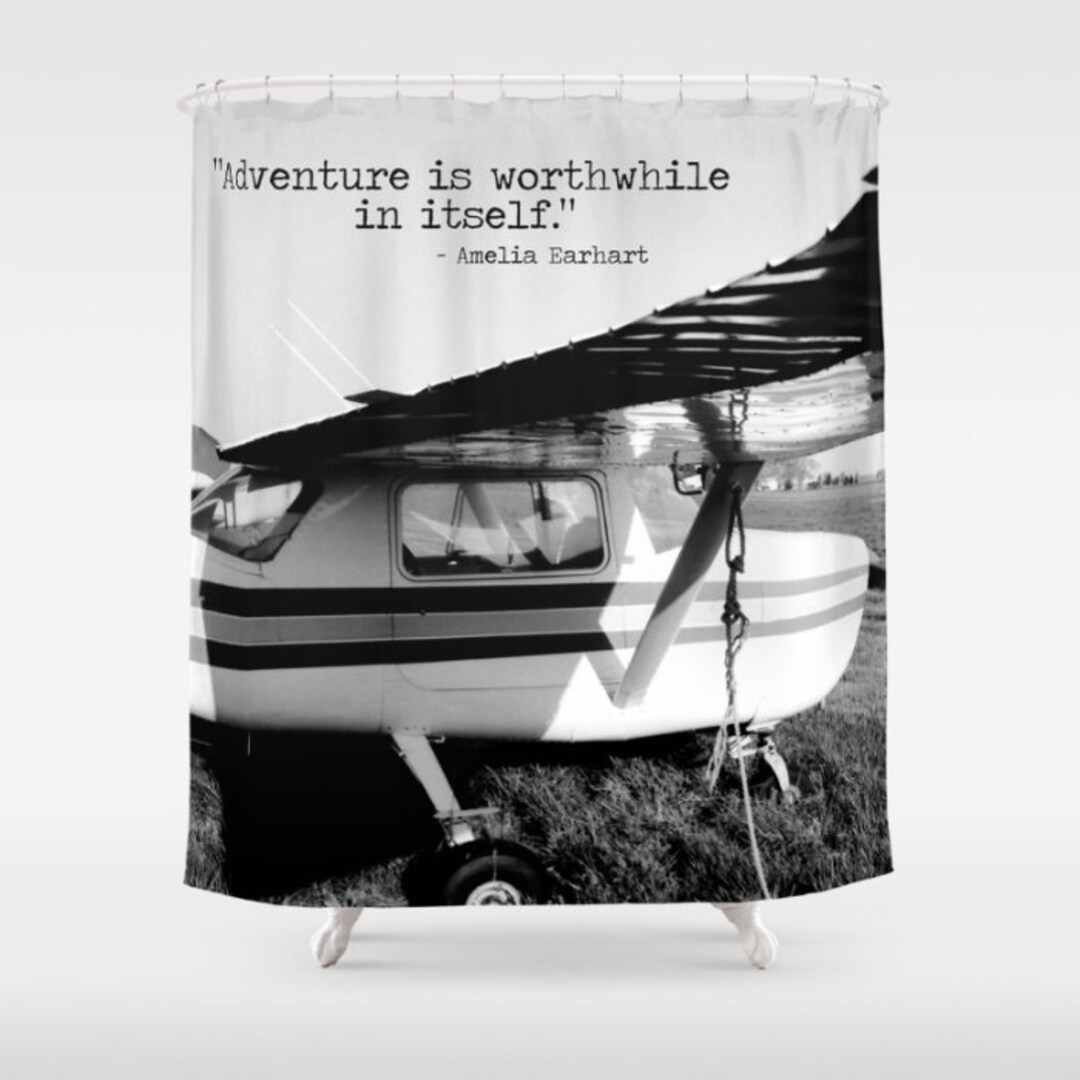 Airplane Shower, Plane Shower Curtain, Black White Bathroom, Amelia ...